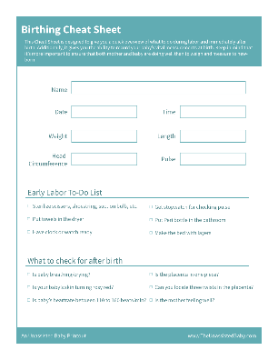 Birthing Cheat Sheet - The Unassisted Baby